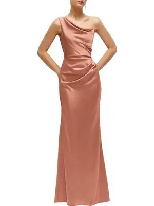 After Six One-shoulder Charmeuse Gown - Copper Penny