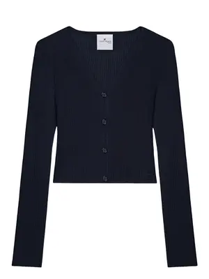 COURREGES Cropped Fine-ribbed Cardigan - Blue