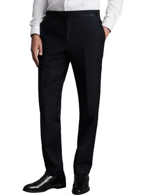 REISS Poker Slim-fit Wool-blend Tuxedo Trousers - Navy