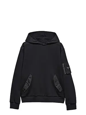 Prada Cotton-jersey Re-nylon Paneled Hoody - Black