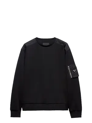 Prada Re-nylon Patch Crewneck Cotton-jersey Sweatshirt - Black