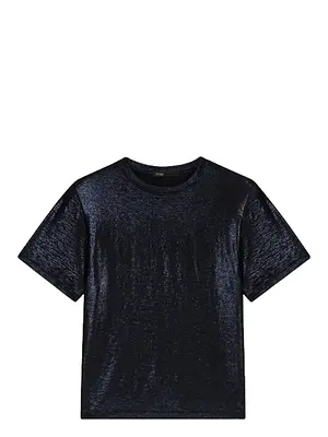Maje Stretch-Woven T-Shirt Noir / Gris
