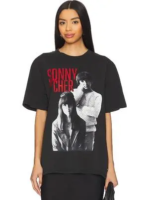 PHILCOS Sonny & Cher Portrait Boxy Tee In Black - Black Pigment