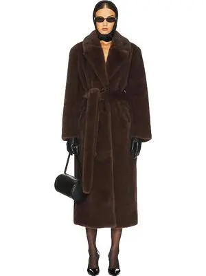 LAMARQUE Faux Fur Maxi Coat - Walnut