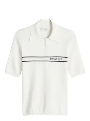 Off-White Logo Stripe Polo Top - Cream Black