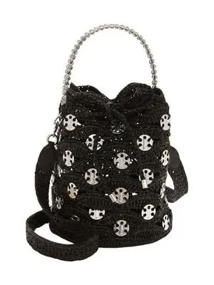 Rabanne Disc Raffia Bucket Bag - Black / Silver