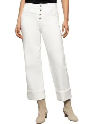 Sanctuary Luna Button Fly High Waist Straight Leg Jeans - Bleached White