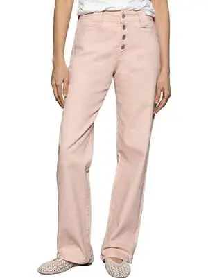 Sanctuary Luna Button Fly High Waist Straight Leg Jeans - Earth Pink