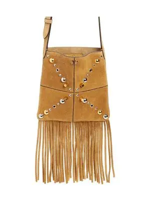 Valentino Garavani Small Nellcôte Fringe Stud Crossbody Bag - Beige