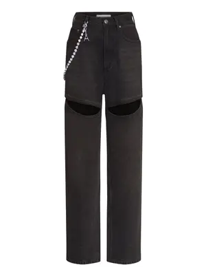 AREA Slit Straight Leg Jeans - Black