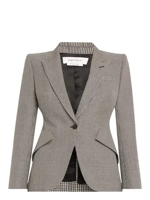 Alexander McQueen Single-breasted Houndstooth Blazer - Lead Ivory