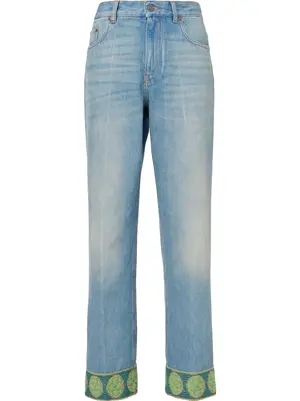 Valentino Garavani Jacquard-trimmed Straight Leg Jeans - Blue