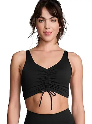 Pink Relay Ruched Plunge Sports Bra - Black