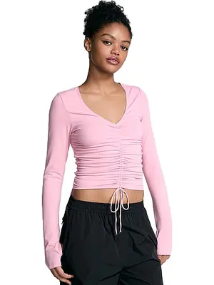 Pink Relay Ruched Long-sleeve Top - Pink