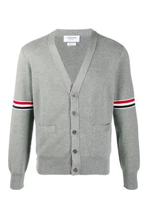 Thom Browne Rwb Cotton Cardigan - Light Grey