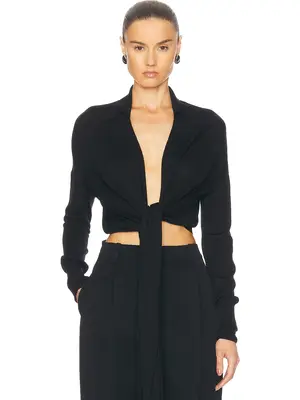 FERRAGAMO Long Sleeve Wrap Top - Nero