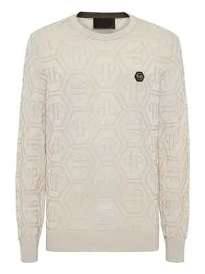 Philipp Plein Jacquard-logo Sweater - Neutrals