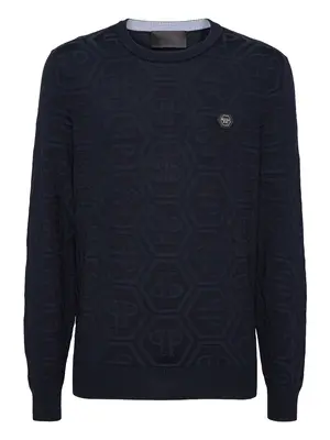 Philipp Plein Monogram-jacquard Sweater - Blue