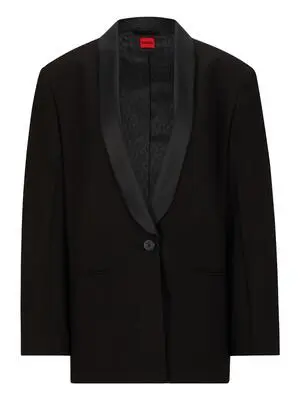 Hugo Logo-patch Blazer With Shawl Lapels - Black