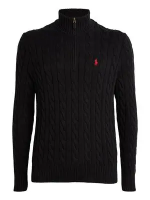 Polo Ralph Lauren Cable-Knit Quarter-Zip Sweater Black