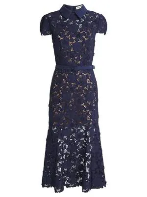 SELF-PORTRAIT Lace Collared Midi Dress - Blue