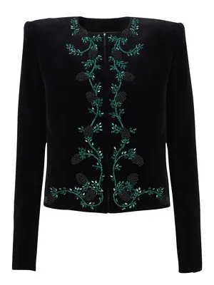 Balmain Velvet Cropped Jacket - Black