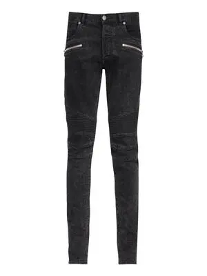 Balmain Biker-detail Slim-fit Jeans - Black