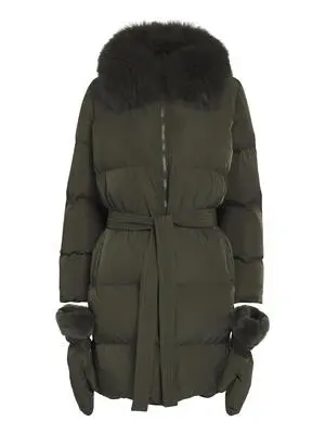 YVES SALOMON Fur-trimmed Down Coat With Mittens - Green