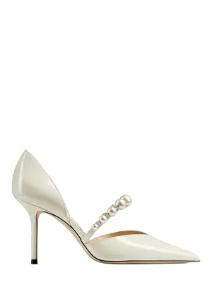 JIMMY CHOO Aurelie 85 Patent Pumps - White