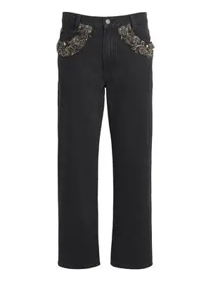 FRAME Organic Beaded Straight-leg Jeans - Black
