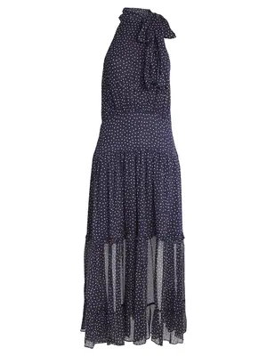 Rixo Pussybow Abi Midi Dress Navy