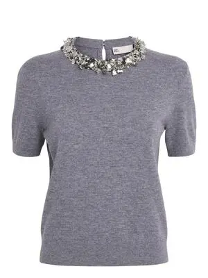 Tory Burch Wool-cashmere Embellished Sweater - Grey