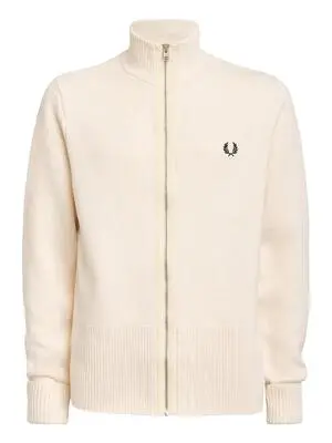Fred Perry Cotton-Wool Zip-Up Cardigan Ivory