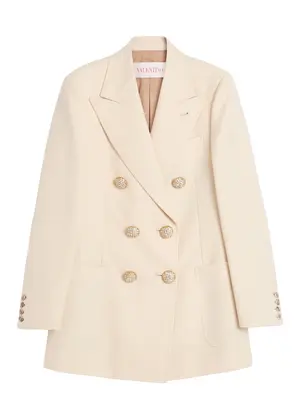 Valentino Garavani Virgin Wool Double Breasted Blazer Nude