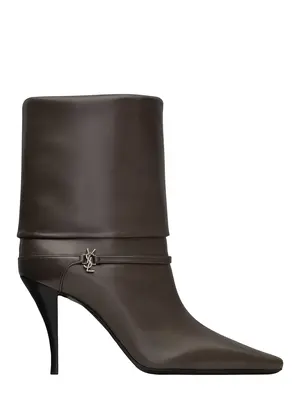 Saint Laurent Leather Vicky Ankle Boots 90 Brown