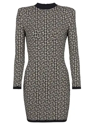 Balmain Jacquard Monogram Mini Dress - Black
