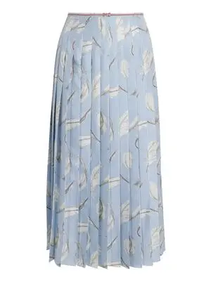 Thom Browne Silk Printed Pleated Midi Skirt - Blue