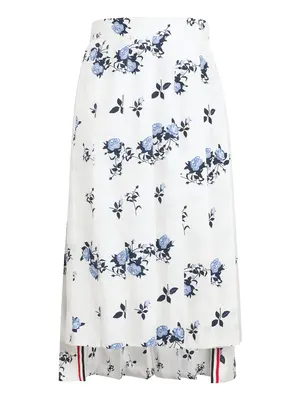 Thom Browne Silk Printed Pleated Midi Skirt White