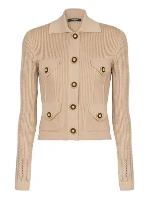 Balmain Cropped Rib-knit Cardigan - Beige