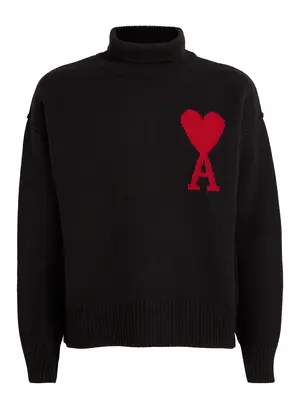 Ami Merino Wool De Coeur Sweater - Black