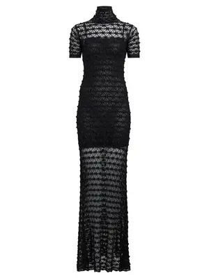 Alaïa Lace-knit Geometric Maxi Dress - Black