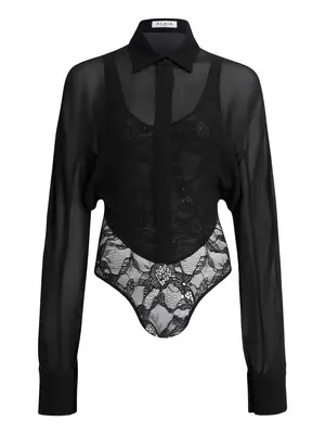 Alaïa Georgette Shirt Bodysuit - Black