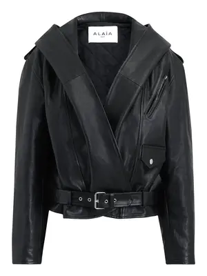 Alaïa Leather Hooded Biker Jacket - Black