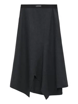 Loewe Wool-blend Asymmetric Midi Skirt - Black
