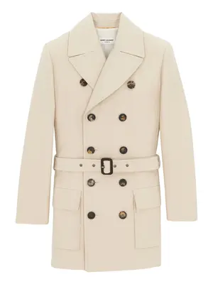 Saint Laurent Wool-blend Belted Overcoat - White