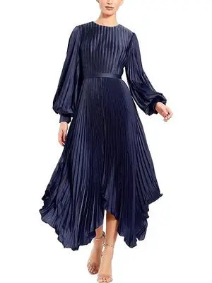 Mac Duggal Pleated Handkerchief Hem Dress - Midnight