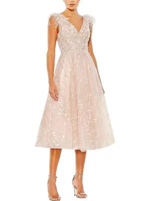 feather trim asymmetric dress mac duggal Mac Duggal Women's Embellished One Shoulder Feathered Gown main image 1