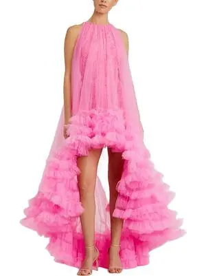 Mac Duggal Tulle High-low Gown - Hot Pink