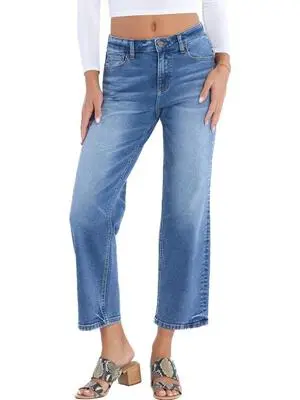HINT OF BLU Mid Rise Boyfriend Jeans - Mom Jean Blue
