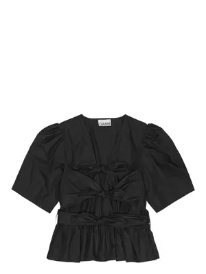 GANNI Bow-detail Blouse - Black